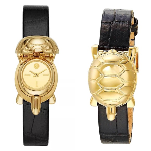 Tory Burch | Accessories | Black Gold Turtle Croc Embossed Flip Top ...